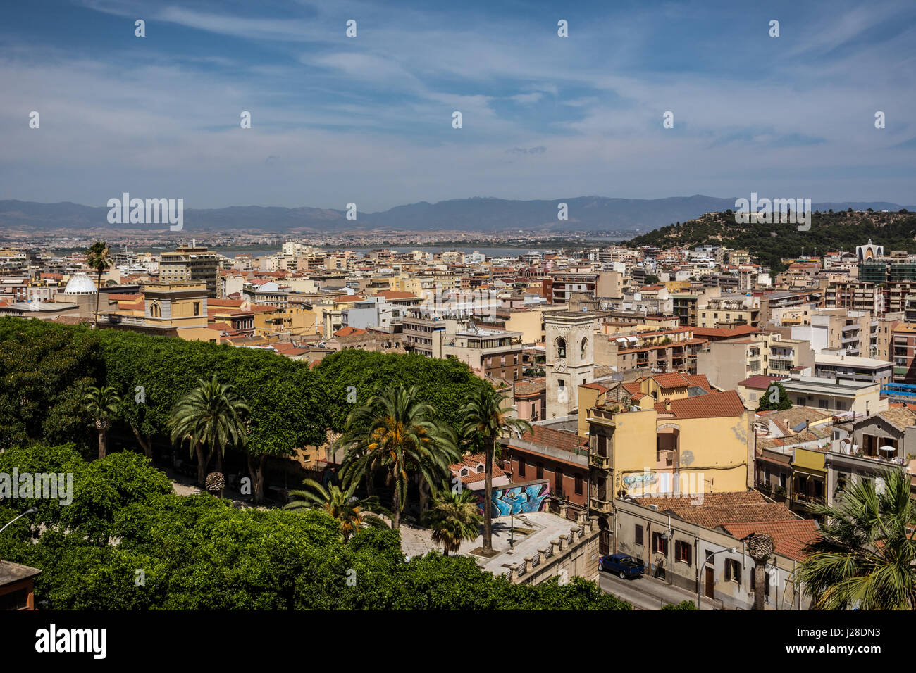 View on the city of Cagliari, the capital of Sardinia, Italy. Colorful ...