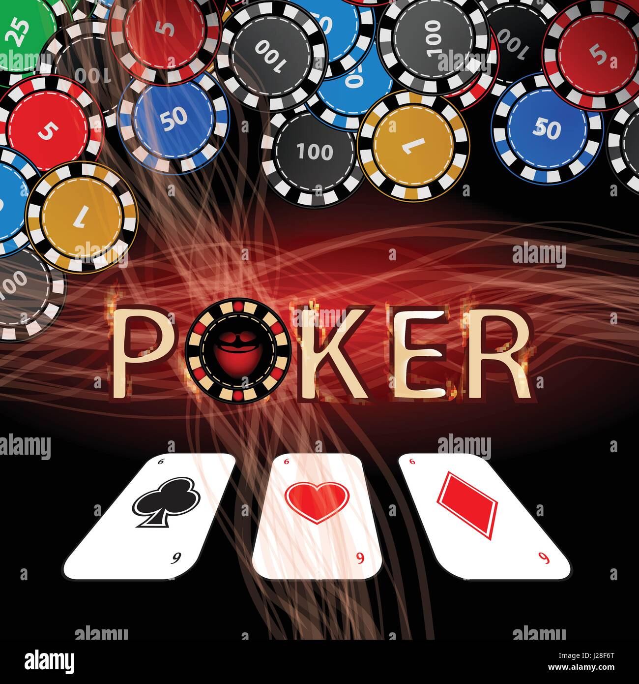 Poker chips. Icon for your design. An inscription of poker on a red ...