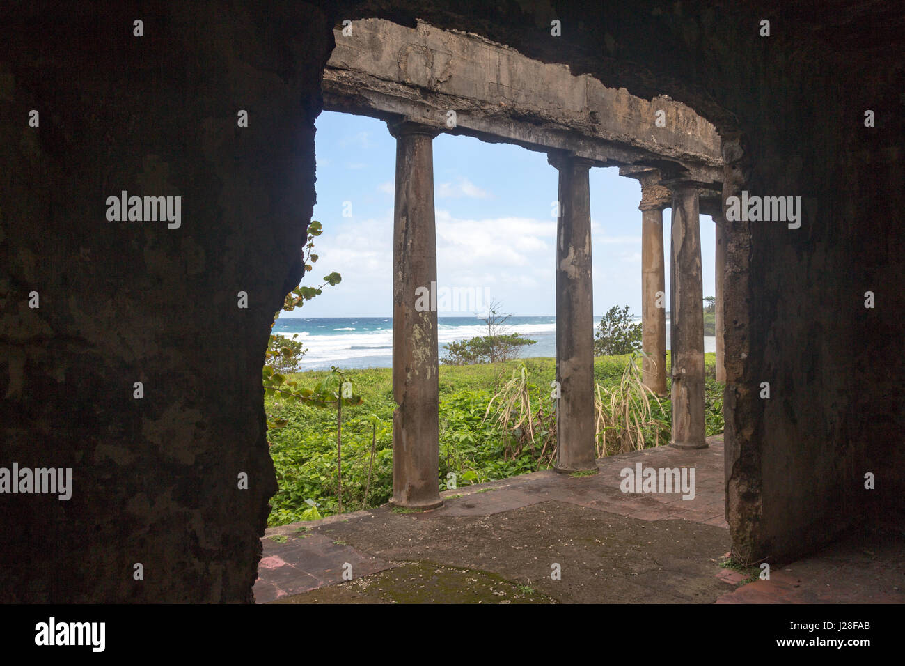 Jamaica, Port Antonio, sea view, Folly Mansion ruin in Jamaica Stock ...
