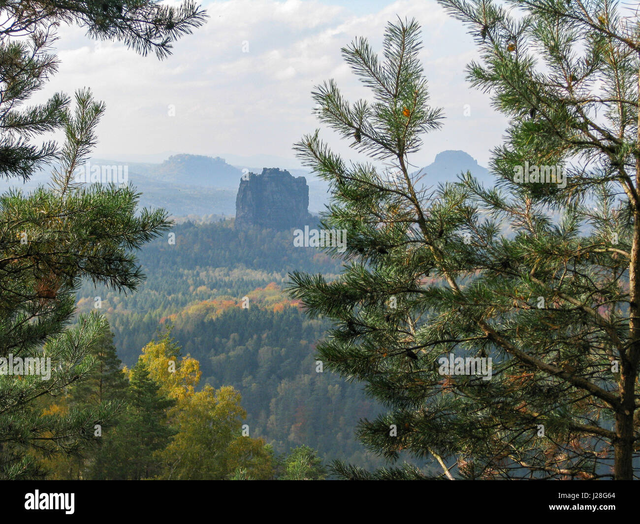 Germany, Saxony, Saxon Switzerland, rock peaks from the trees ...