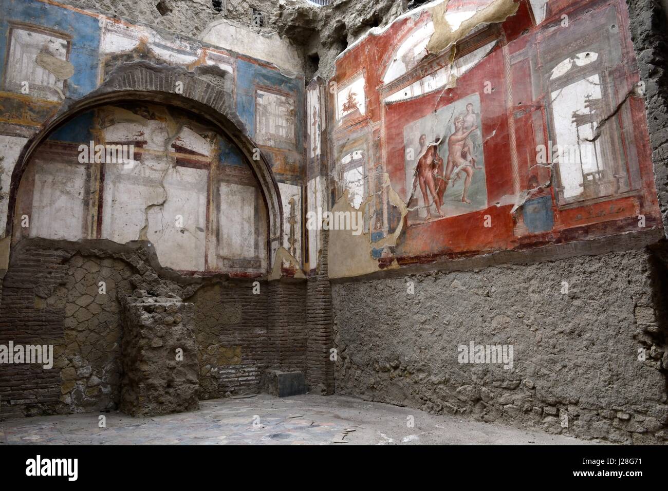 Frescoes fresco on the walls of College of The Augustales Herculaneum ...