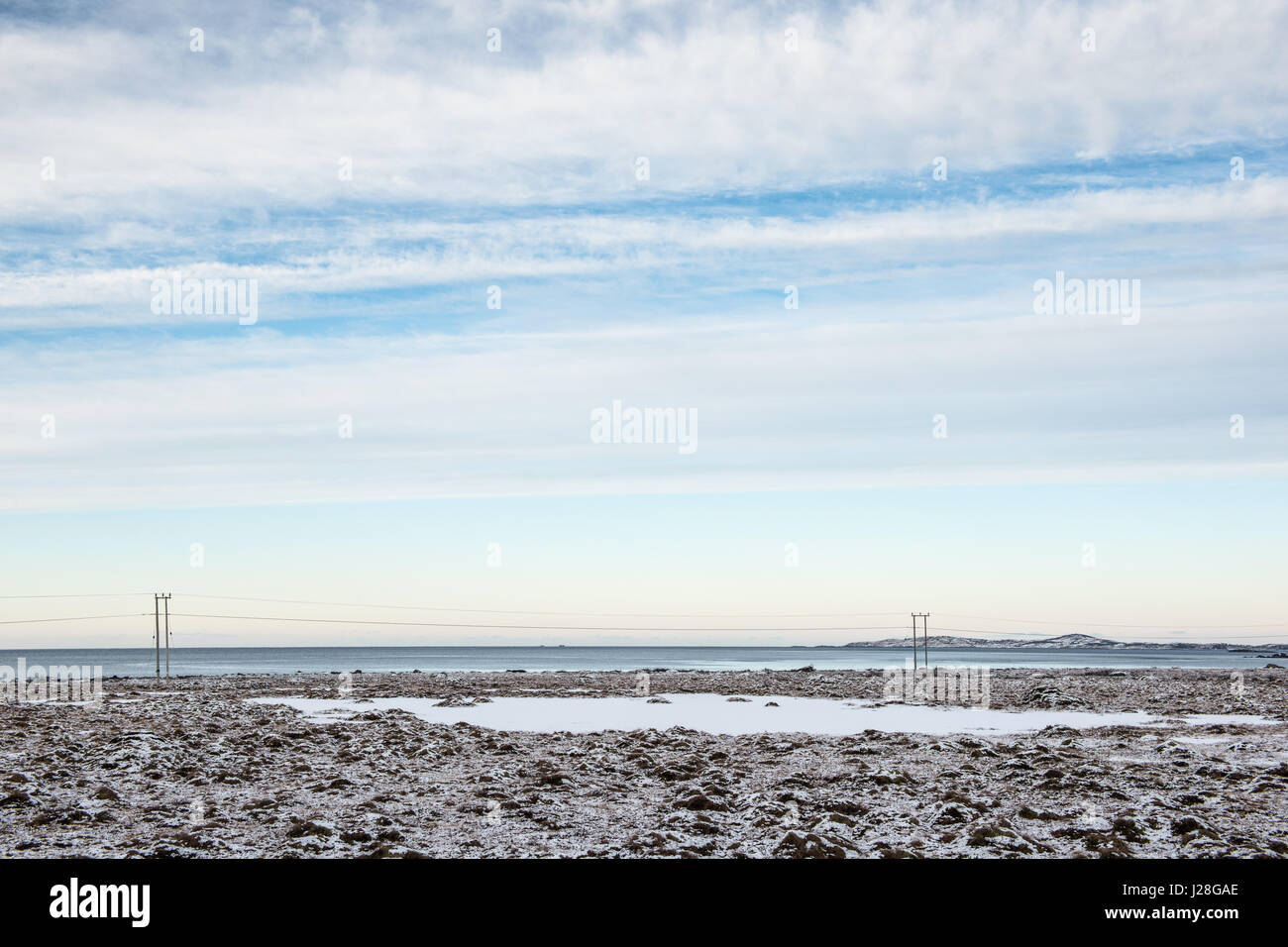 Norway, Troms, Torsken, The frozen bog at Ballesvika is well accessible ...
