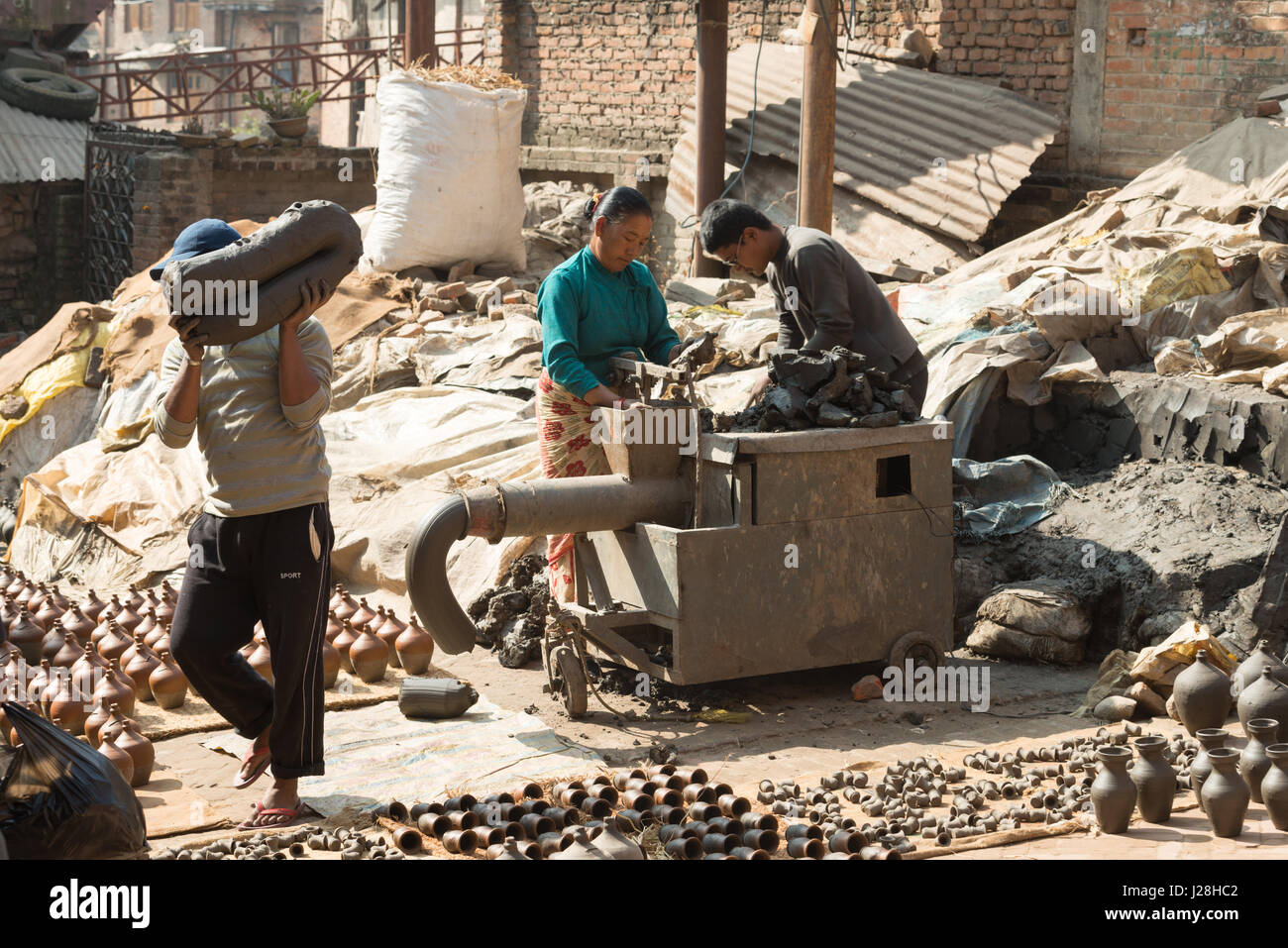 Nepal, Central Region, Bhaktapur, clay production at Pottery Square in ...