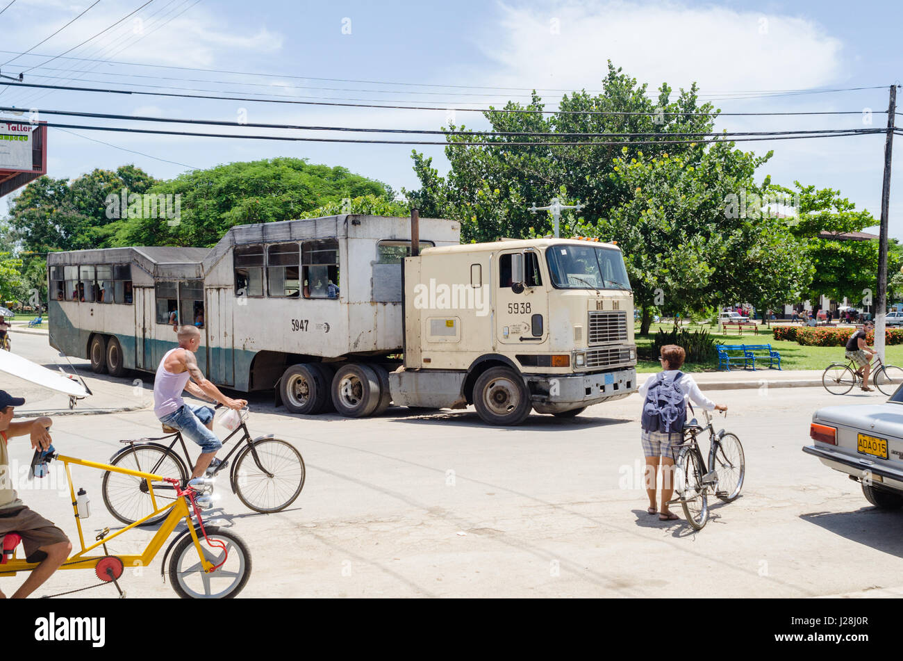 Cuba, Ciego de Ávila, Morón, saddle-bus (camel bus) in Moron Stock ...