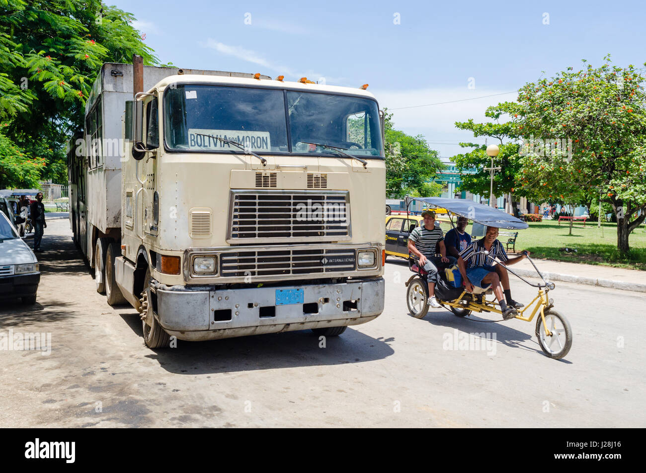 Cuba, Ciego de Ávila, Morón, saddle-bus (camel bus) in Moron Stock ...