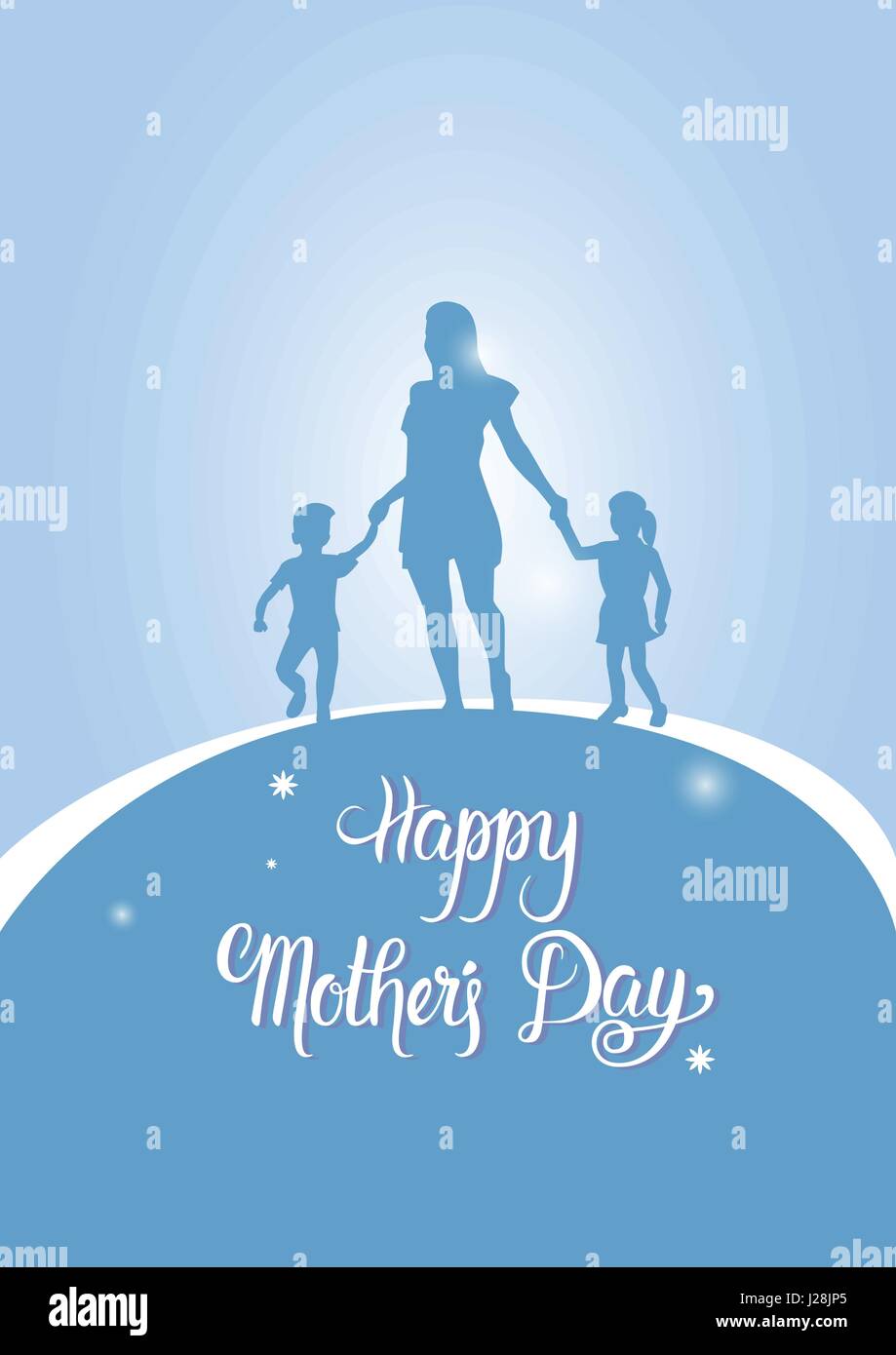 Happy Mother Day, Silhouette Mom Holding Children Hands, Spring Holiday ...