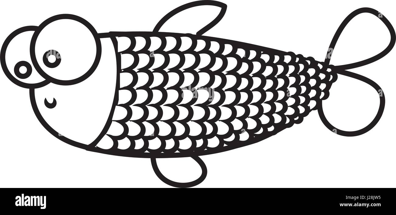 monochrome silhouette of fish with big eyes and elongated body Stock ...