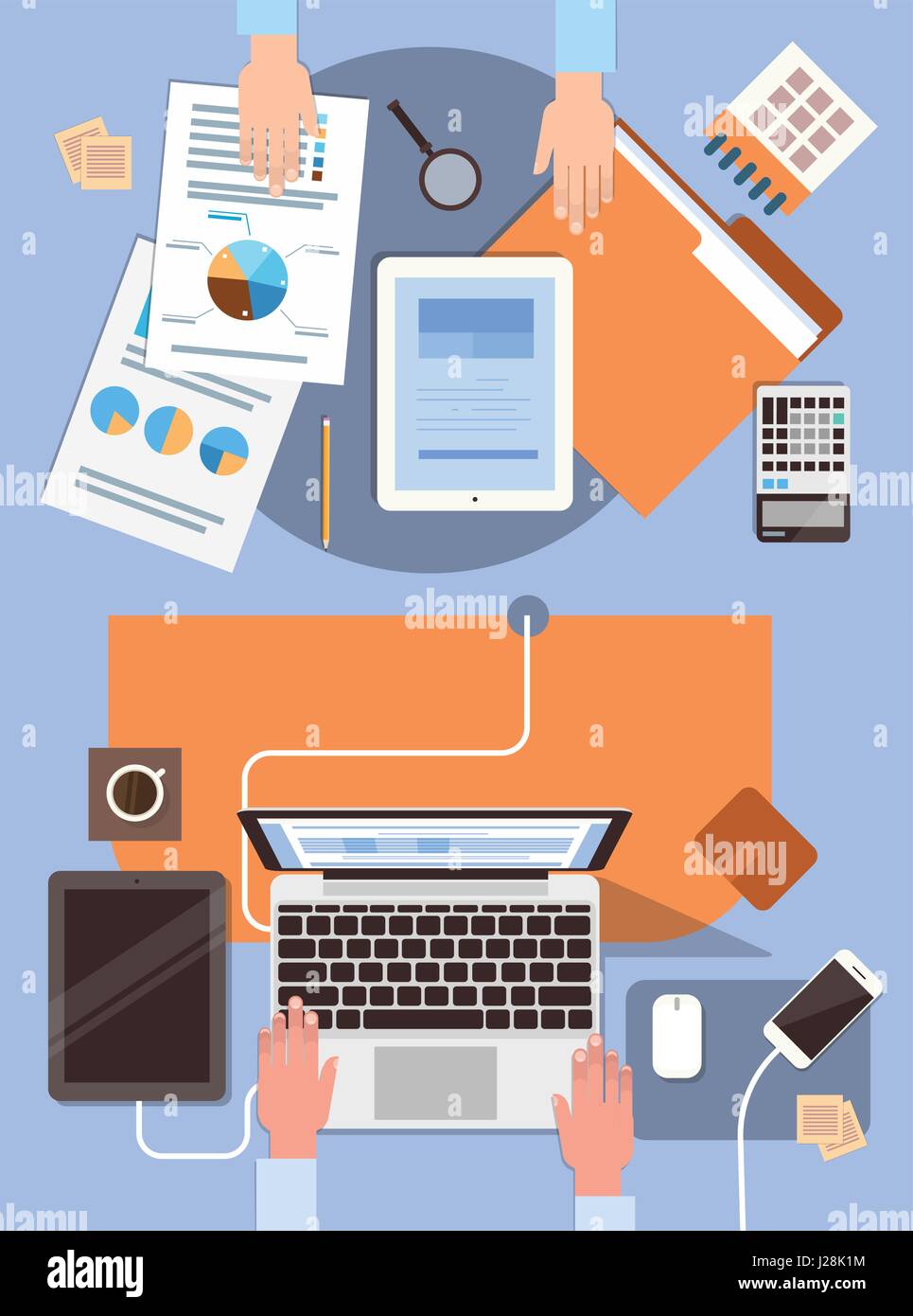 Business People Workplace Desk Hands Working Laptop And Tablet Computer ...