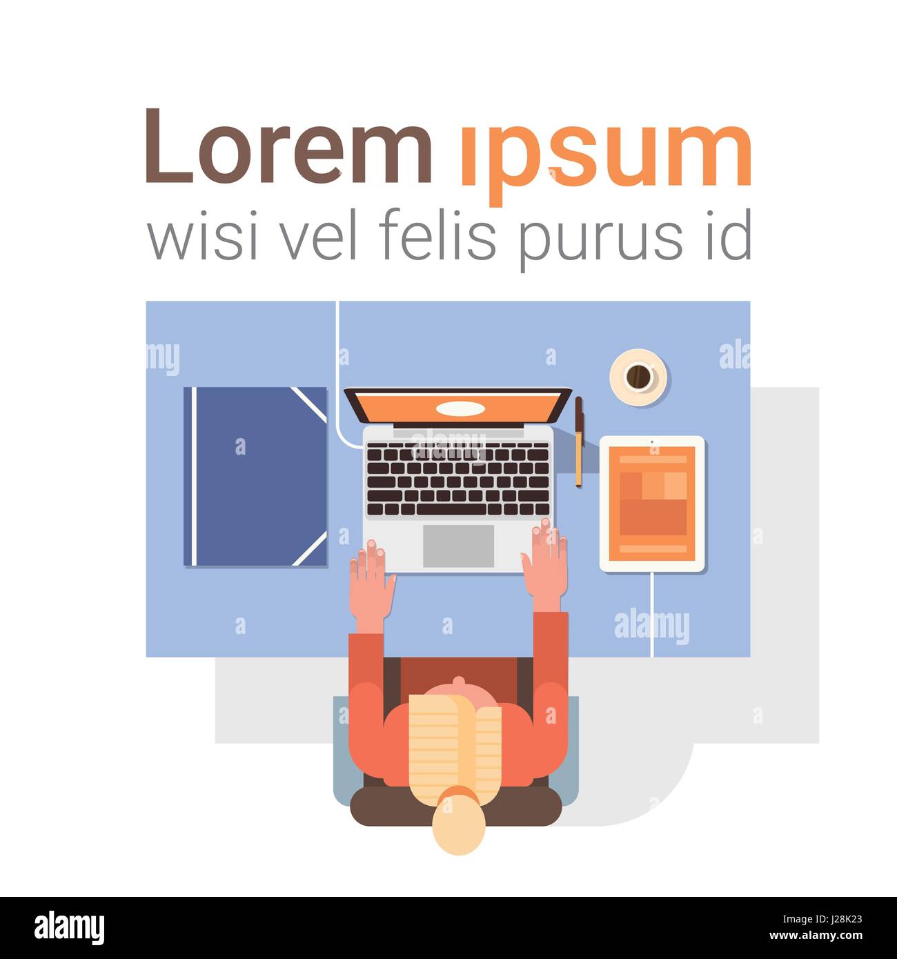 Businessman Workplace Desk Hands Working Laptop Computer Top Angle View ...