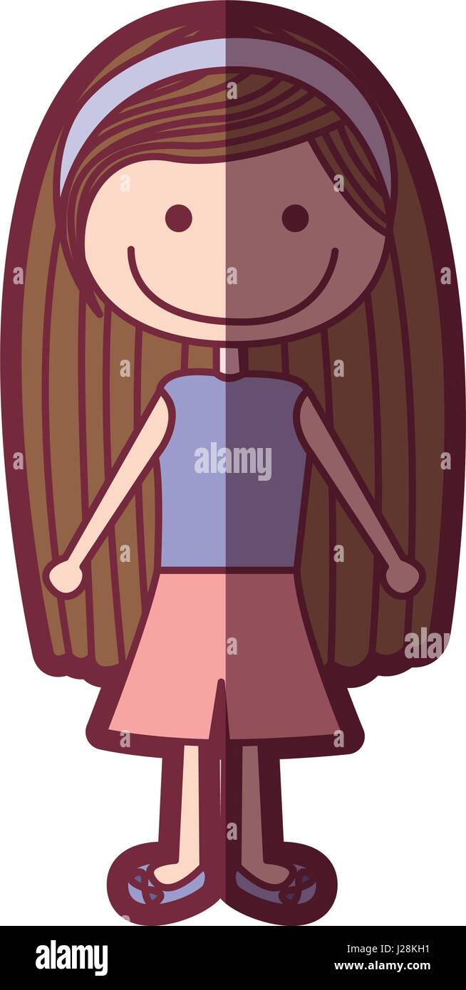 color silhouette shading cartoon brown long hair girl with shirt and ...