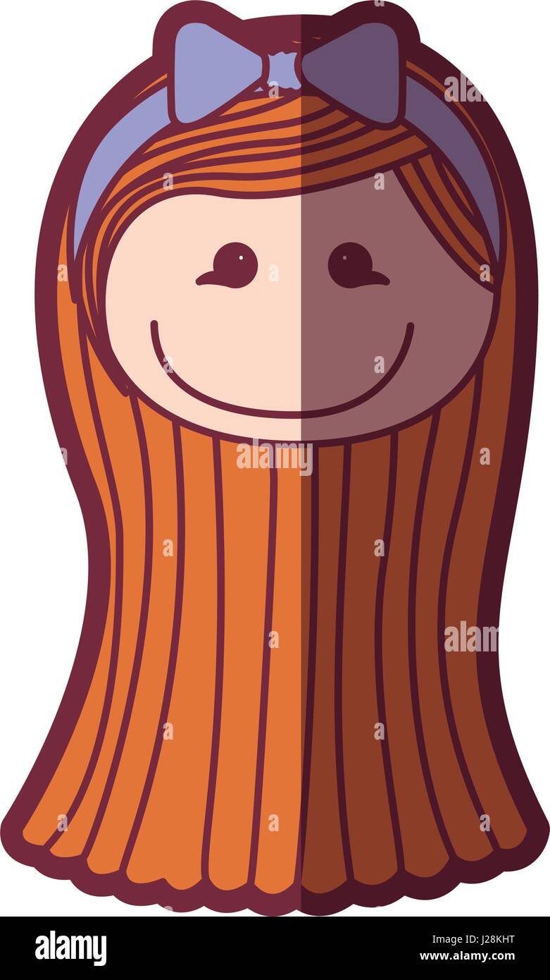 color silhouette shading cartoon front face girl with orange long hair ...