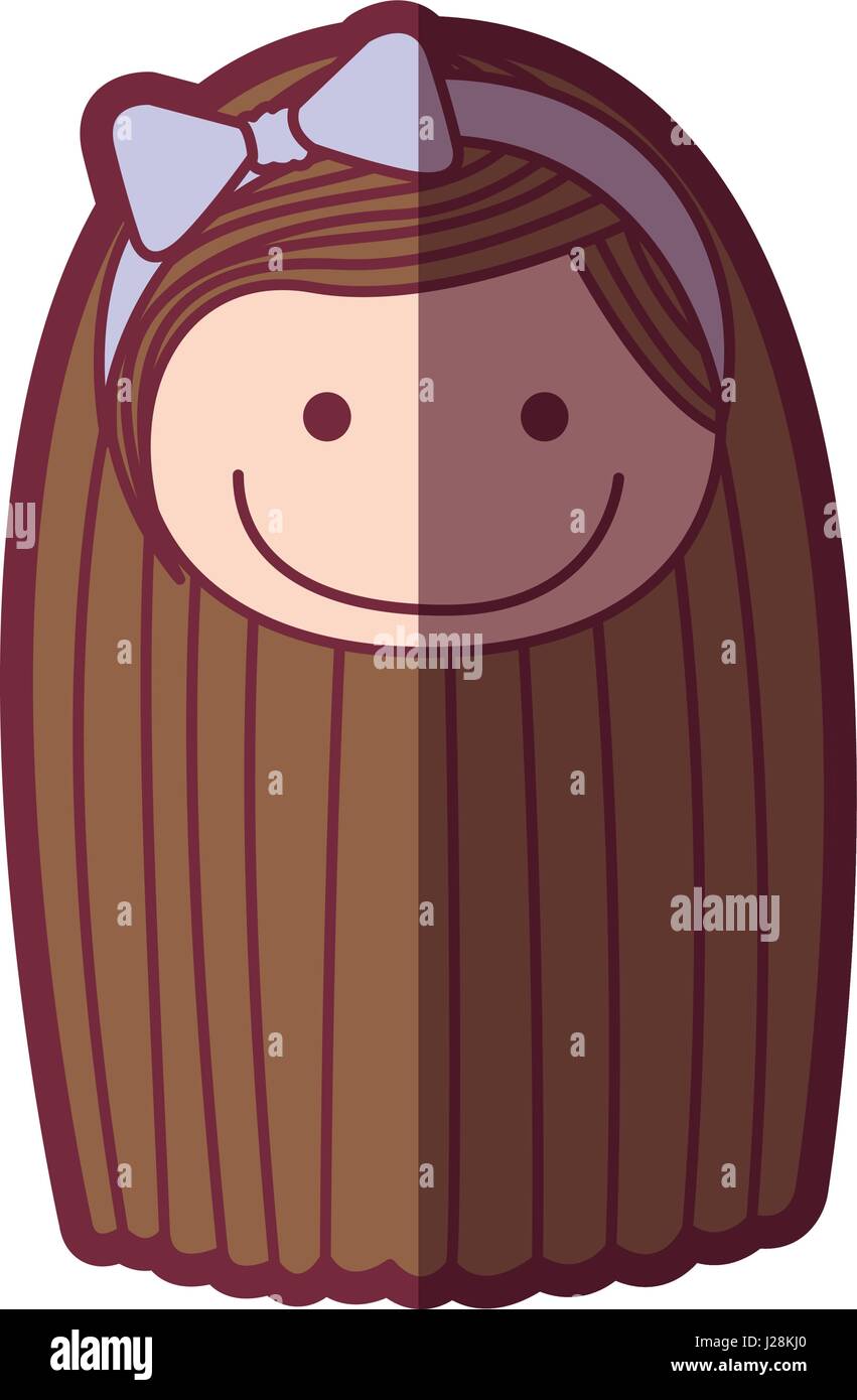 color silhouette shading cartoon front face girl with brown long hair ...