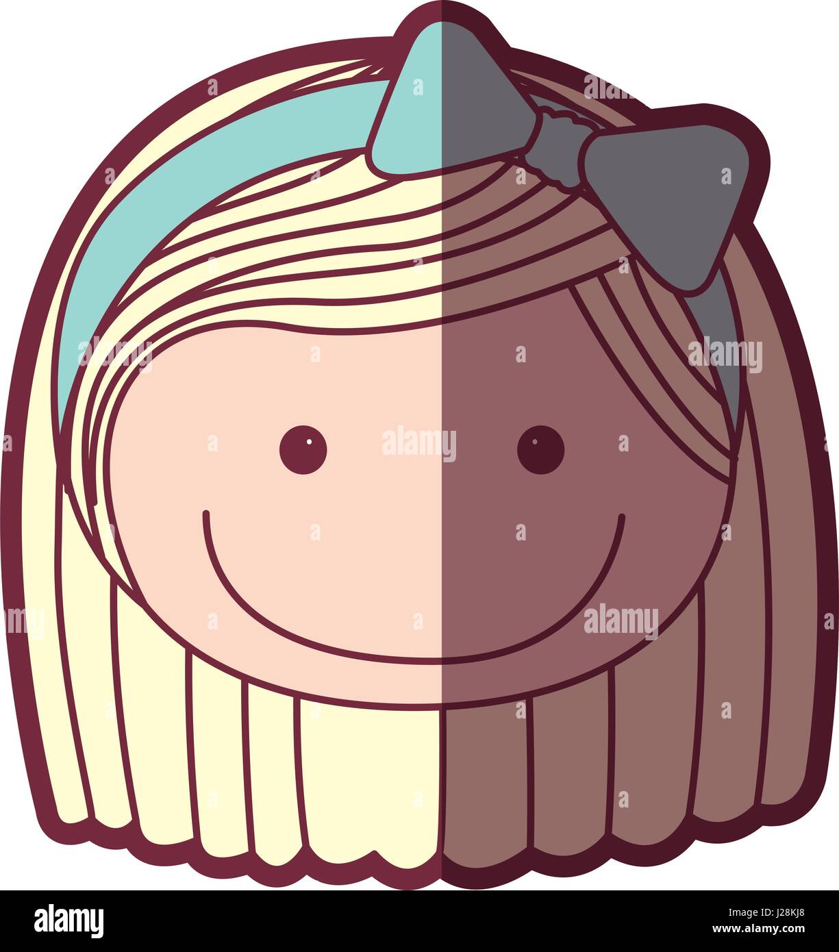 color silhouette shading cartoon front face girl with blond short hair ...