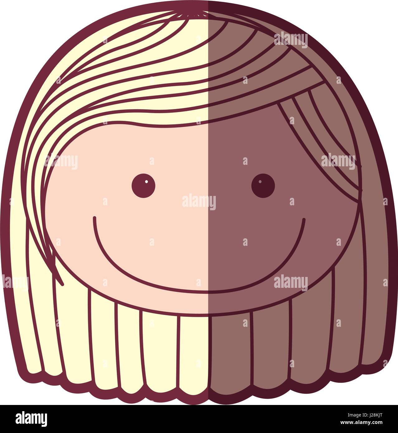 color silhouette shading cartoon front face girl with short blond hair ...