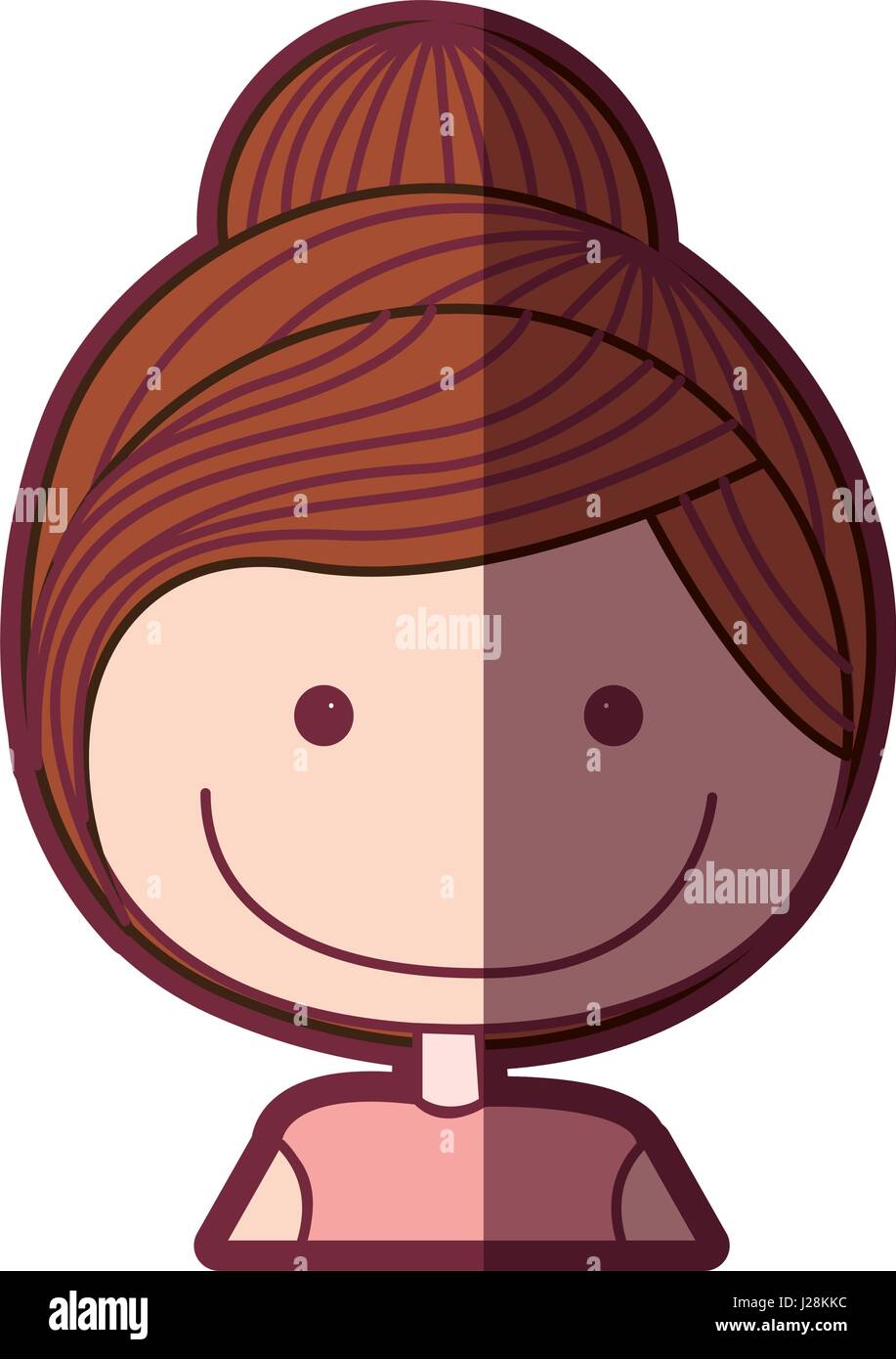 color silhouette shading cartoon half body girl with collected hair ...