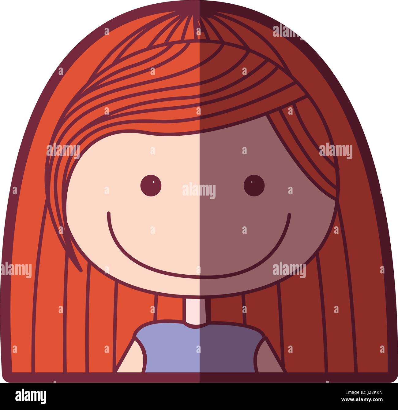 color silhouette shading cartoon half body girl with red long hair ...