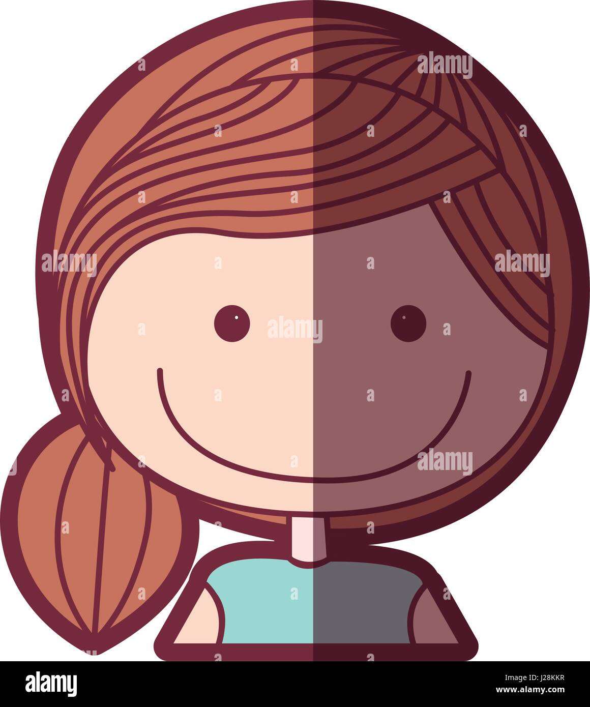 color silhouette shading cartoon half body girl with collected ...