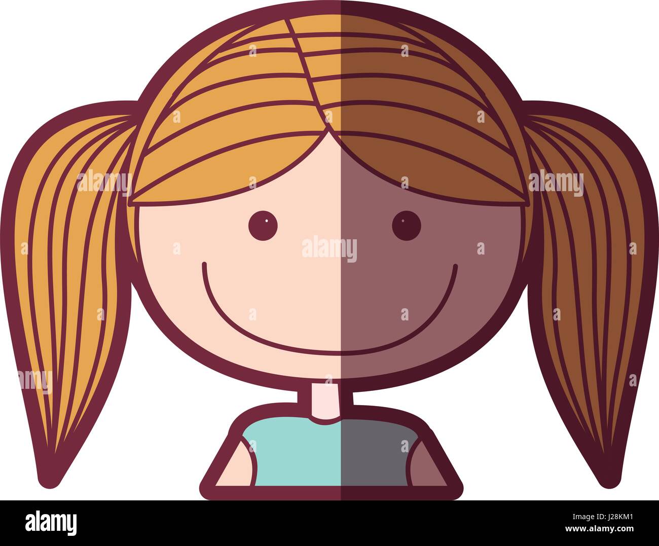 color silhouette shading cartoon half body girl with pigtails hairstyle ...