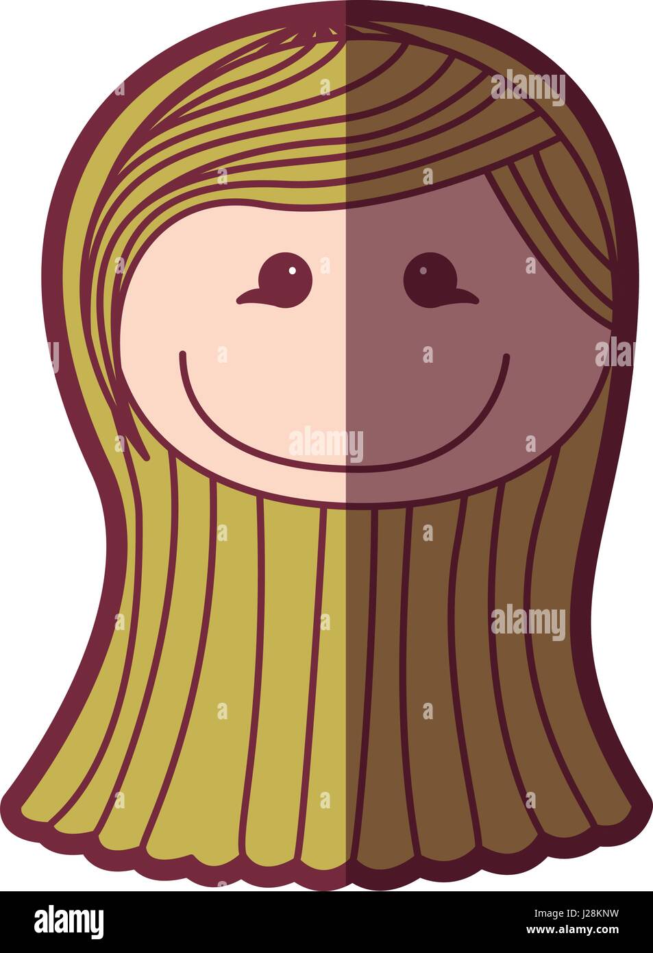 color silhouette shading cartoon front face girl with blond long hair ...