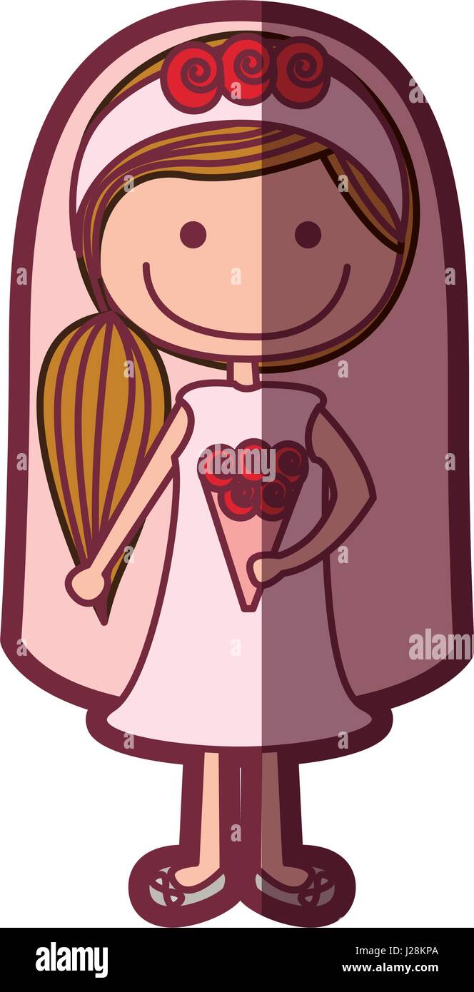 color silhouette shading cartoon woman in wedding dress with side ...