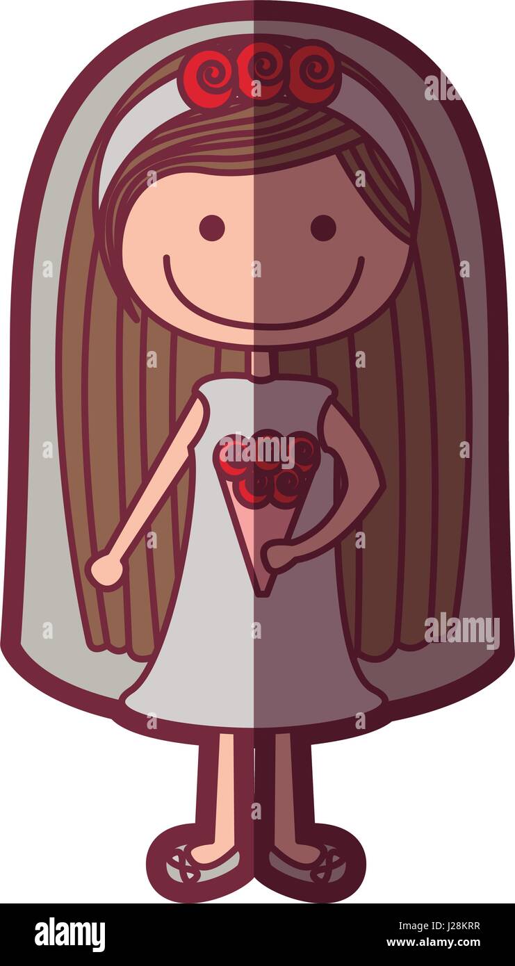 color silhouette shading cartoon woman in wedding dress with long ...