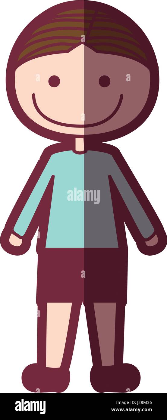 color silhouette shading cartoon boy with t-shirt and shorts Stock ...