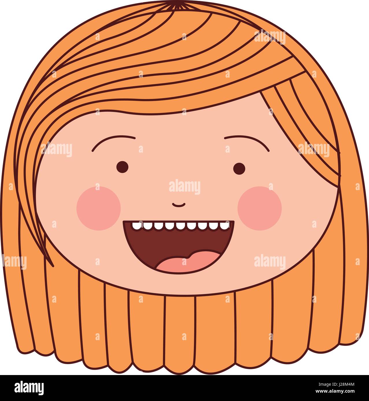 color silhouette smile expression cartoon front face girl with short ...
