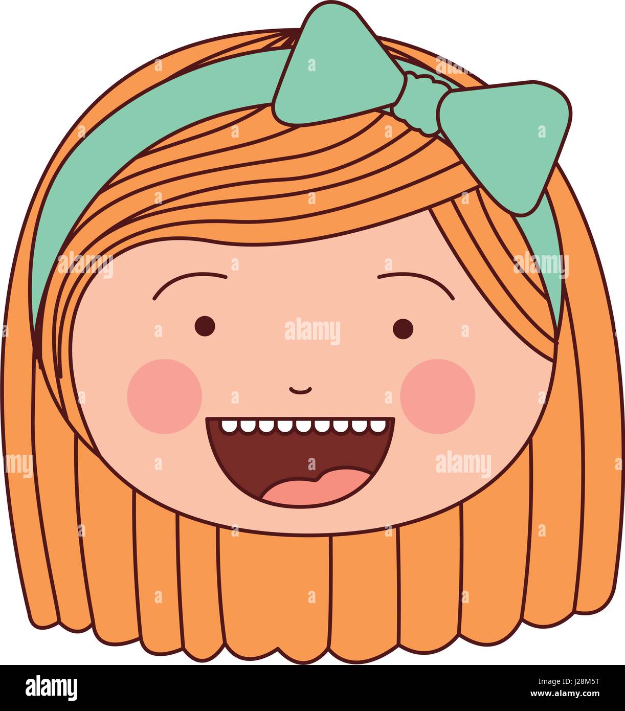color silhouette smile expression cartoon front face girl with short ...