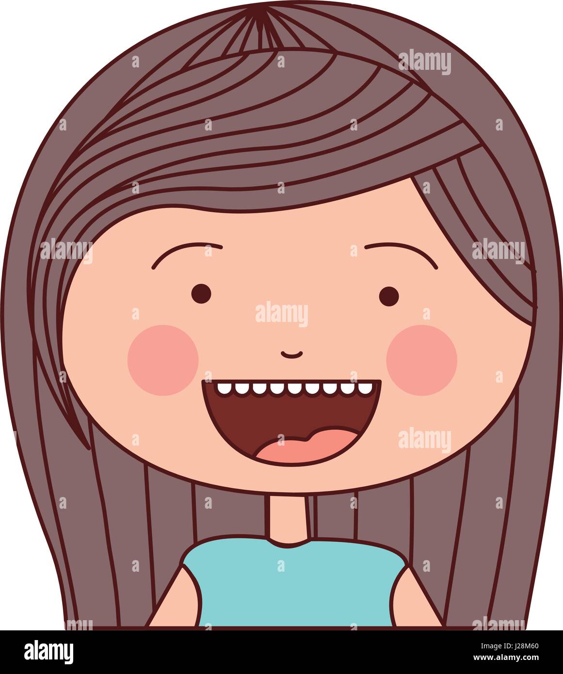 color silhouette smile expression cartoon half body girl with stripe ...