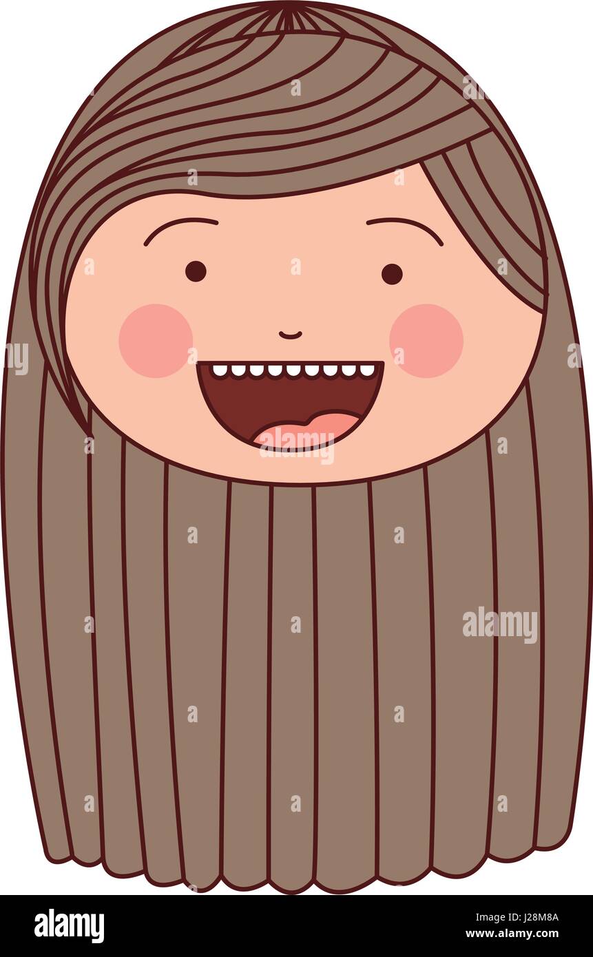 color silhouette smile expression cartoon front face girl with brown ...