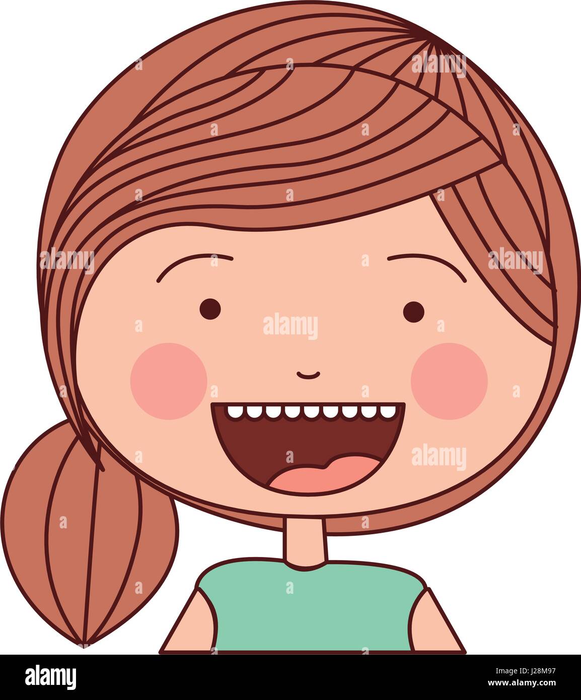 color silhouette smile expression cartoon half body girl with side ...