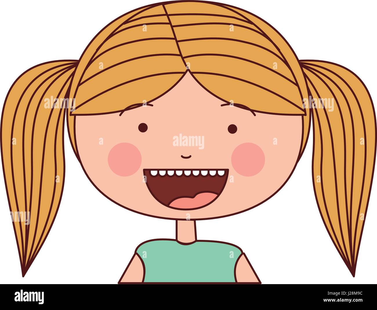 color silhouette smile expression cartoon half body girl with blond ...