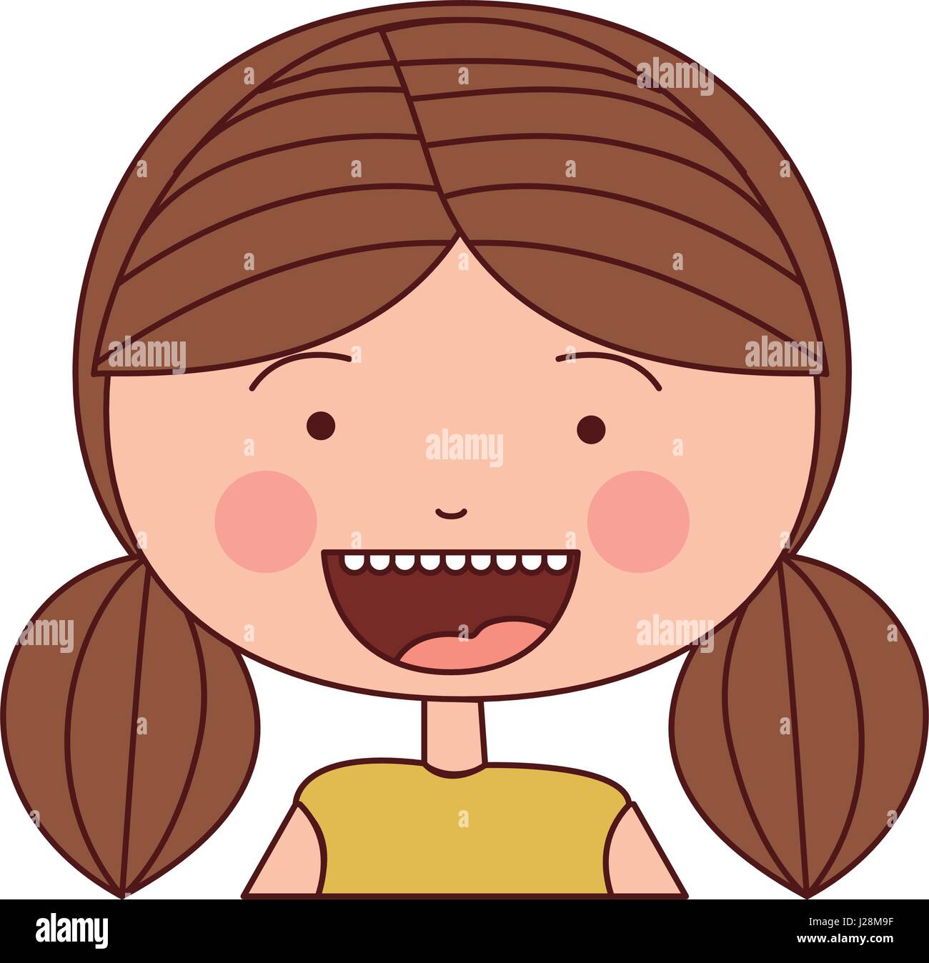 color silhouette smile expression cartoon half body girl with brown ...