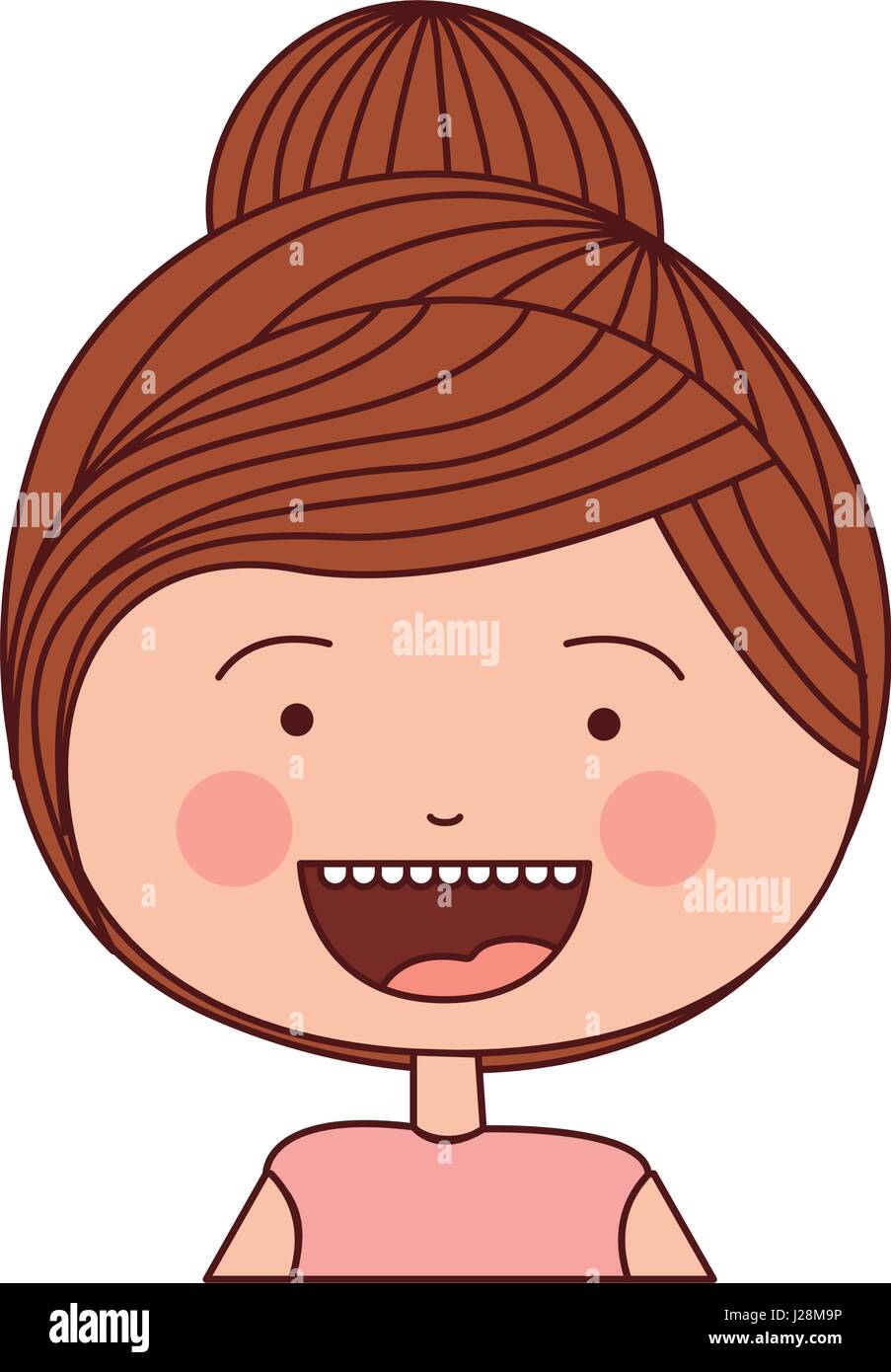 color silhouette smile expression cartoon half body girl with red ...
