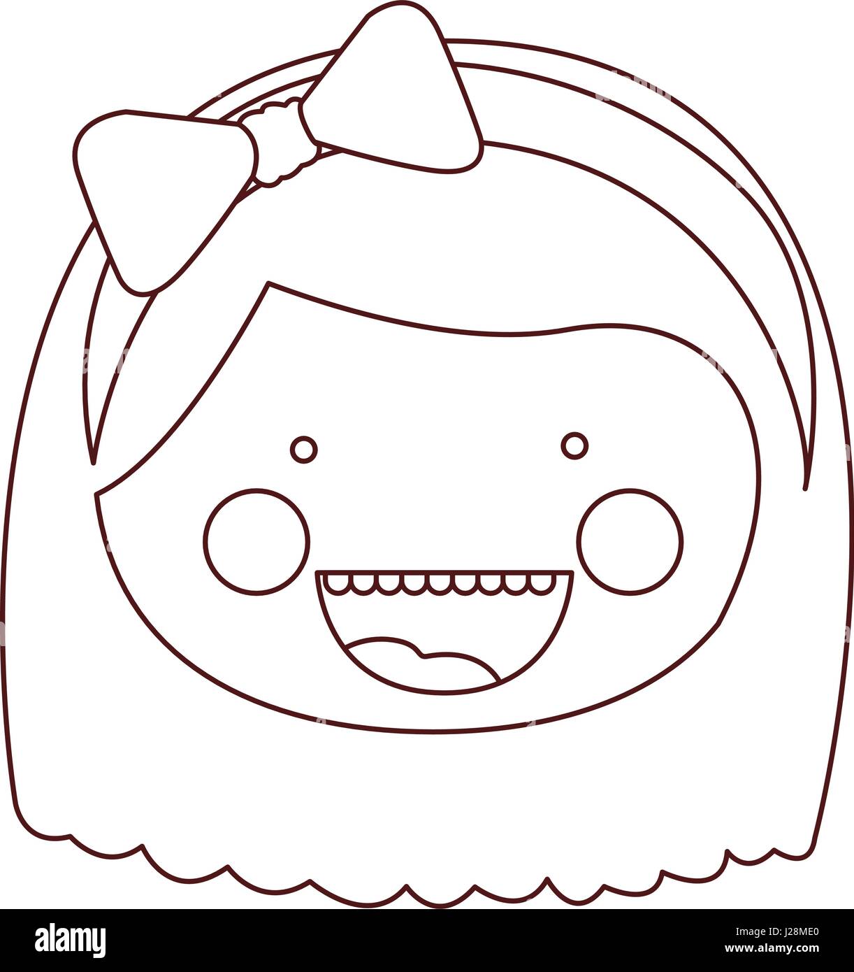 sketch contour smile expression cartoon front face girl with short hair ...