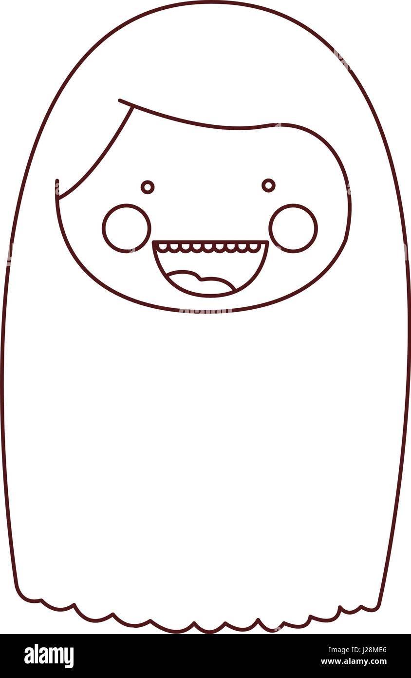 sketch contour smile expression cartoon front face woman with long ...