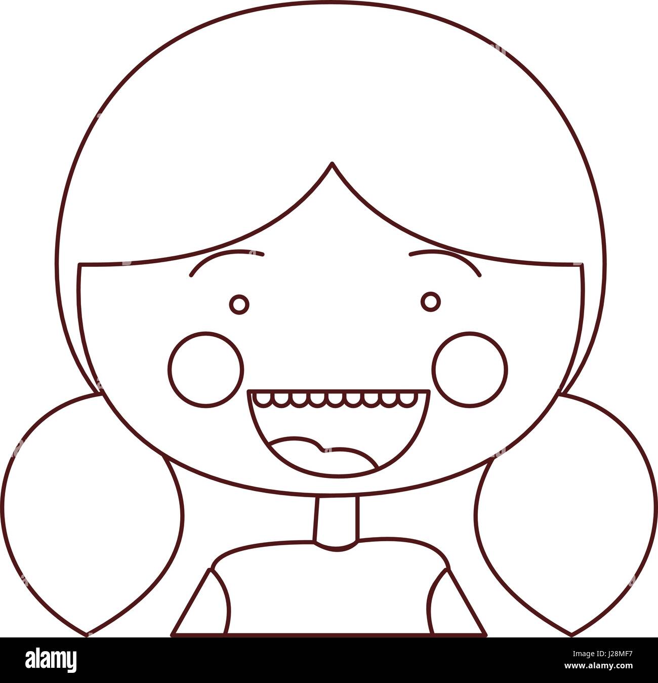 sketch contour smile expression cartoon half body girl with pigtails ...