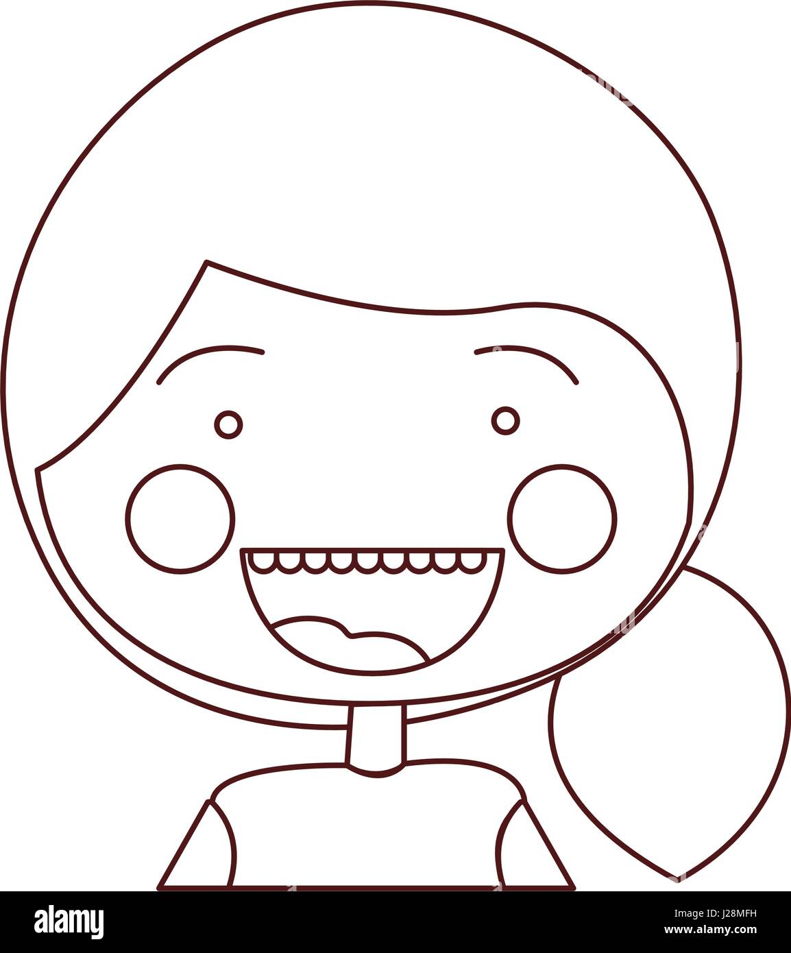 sketch contour smile expression cartoon half body girl with side ...