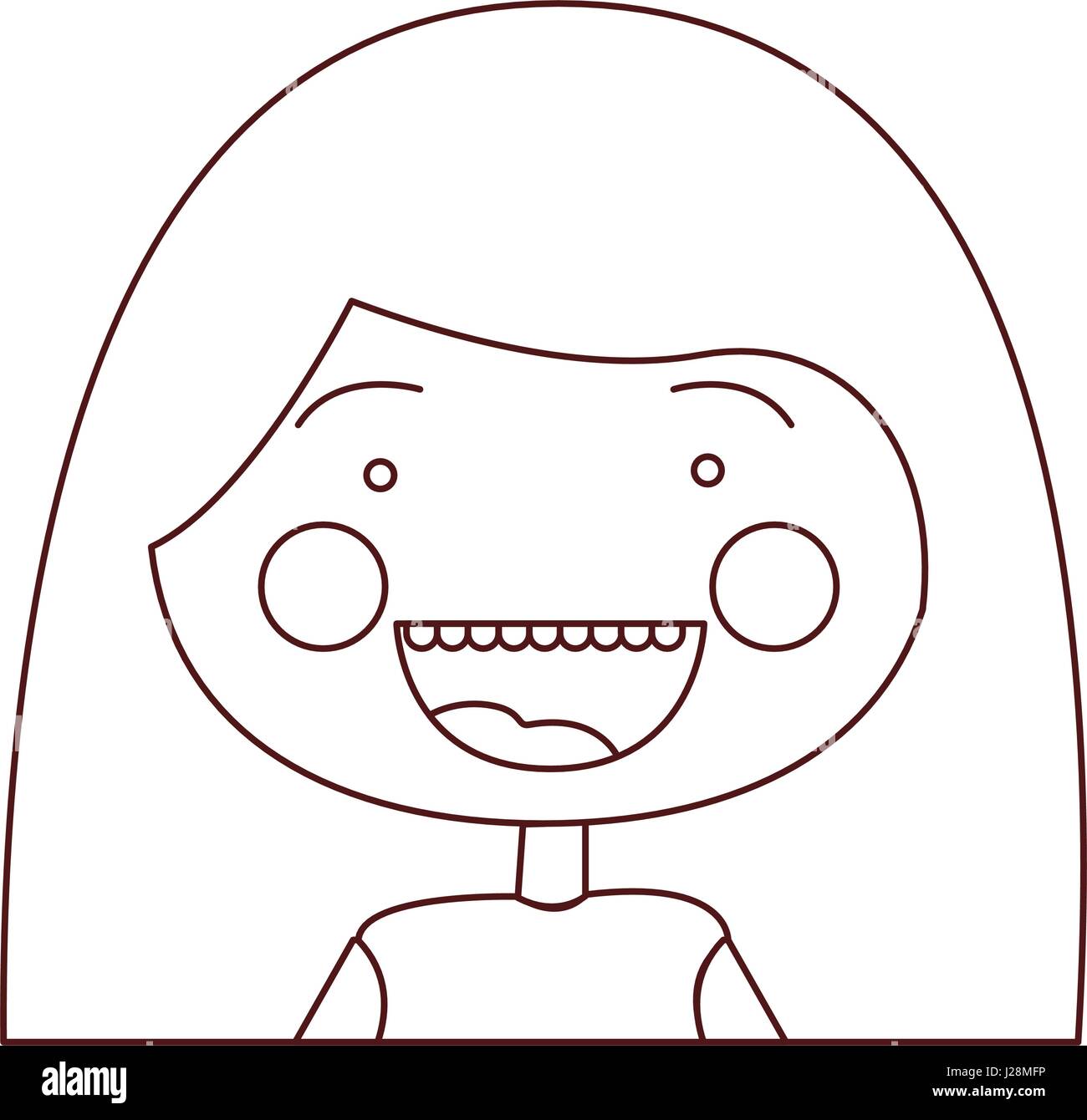 sketch contour smile expression cartoon half body girl with long ...
