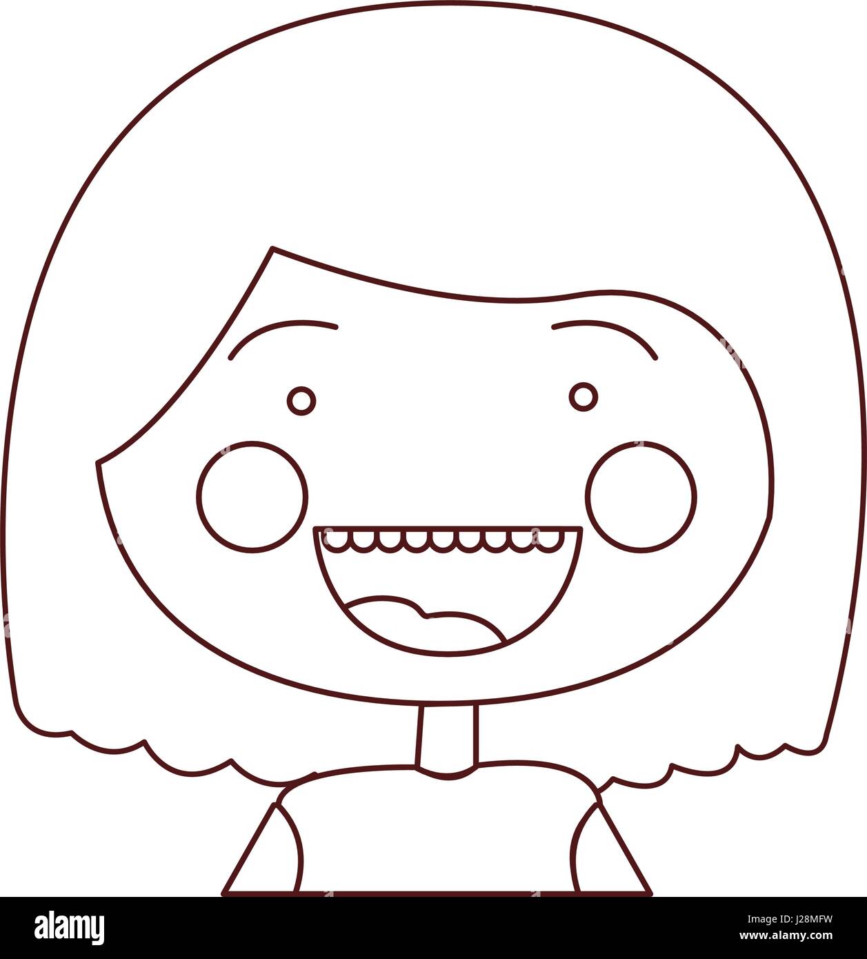 sketch contour smile expression cartoon half body woman with short ...