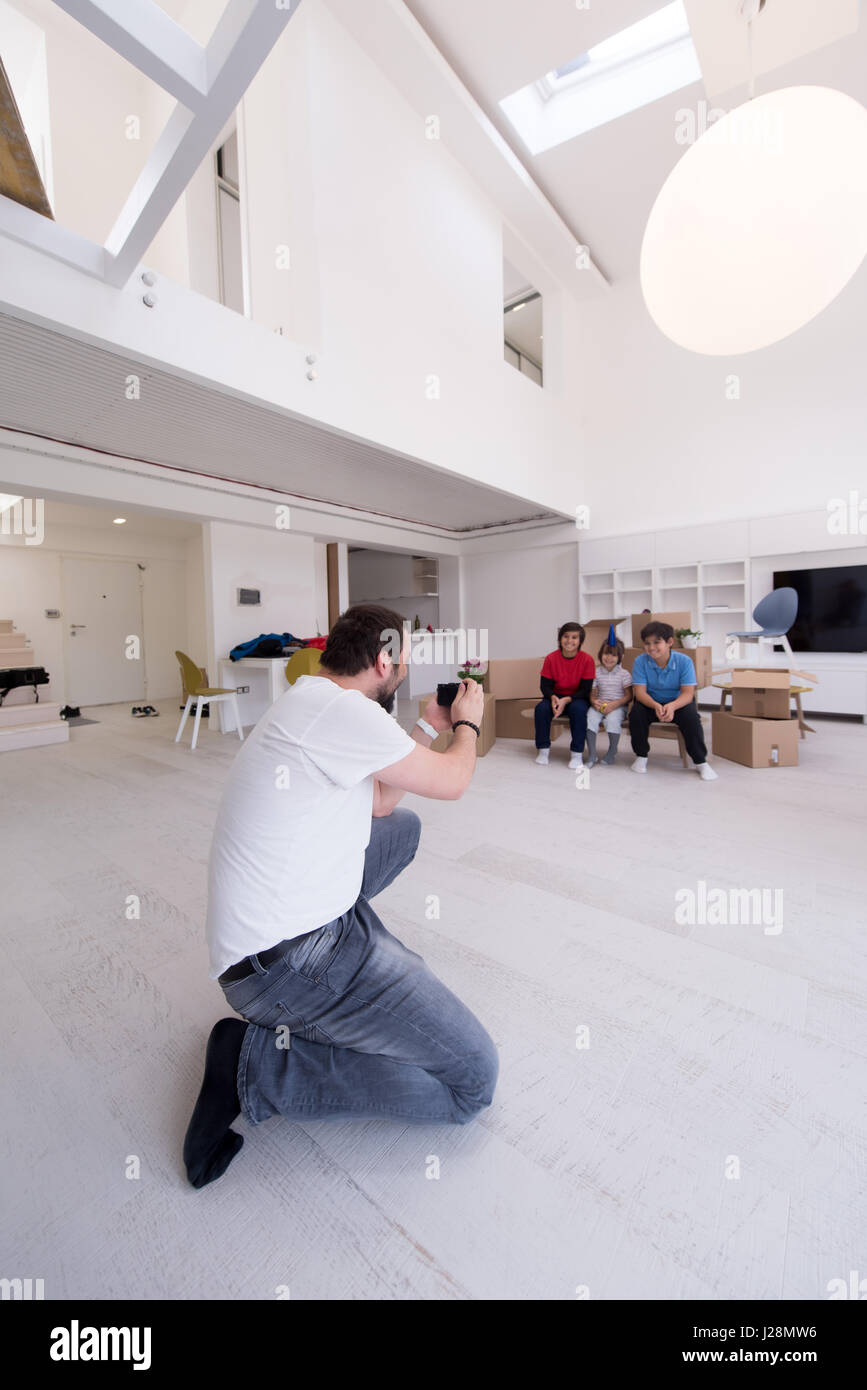 Photoshooting with kids models at studio as new modern home Stock Photo ...