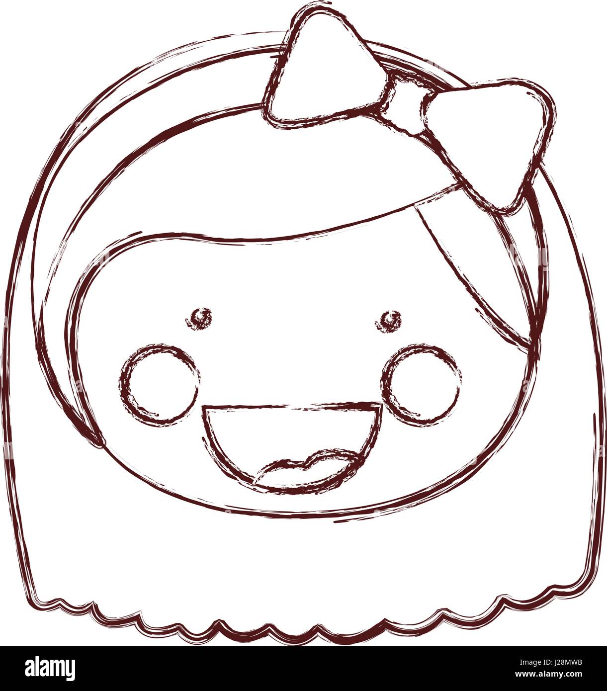 blurred contour smile expression cartoon front face girl with short ...
