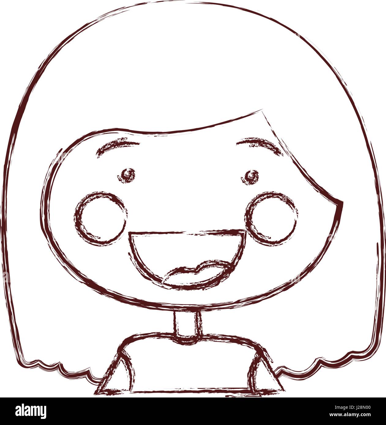 blurred contour smile expression cartoon half body woman with short ...