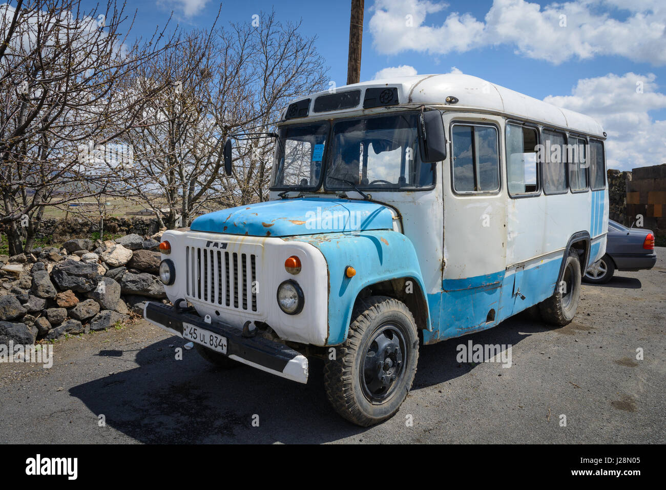 Armenia, Aragatsotn province, Saghmosavan, Soviet "GAZ" bus Stock Photo ...