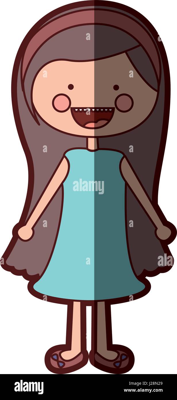 color silhouette shading smile expression cartoon long hair girl with ...