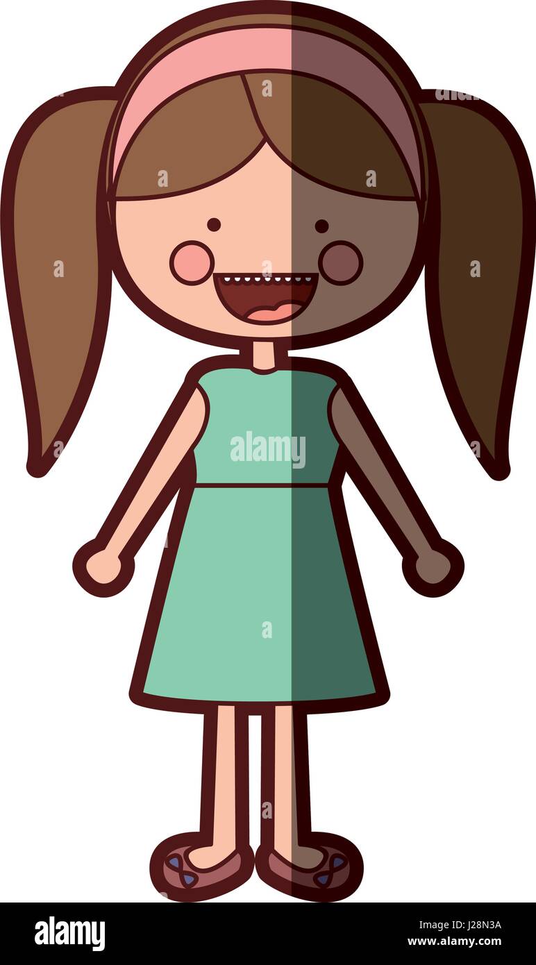 color silhouette shading smile expression cartoon pigtails hair girl ...