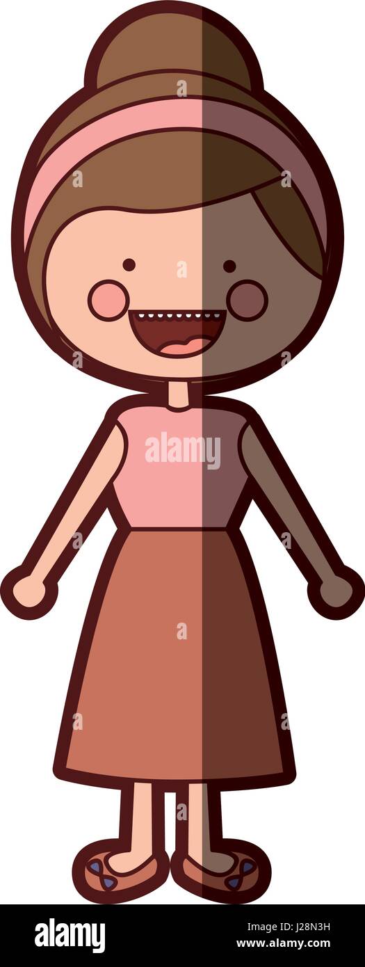 color silhouette shading smile expression cartoon collected hair girl ...