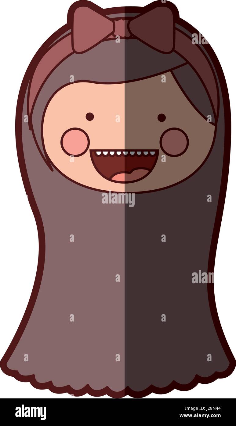 color silhouette shading smile expression cartoon front face girl with ...