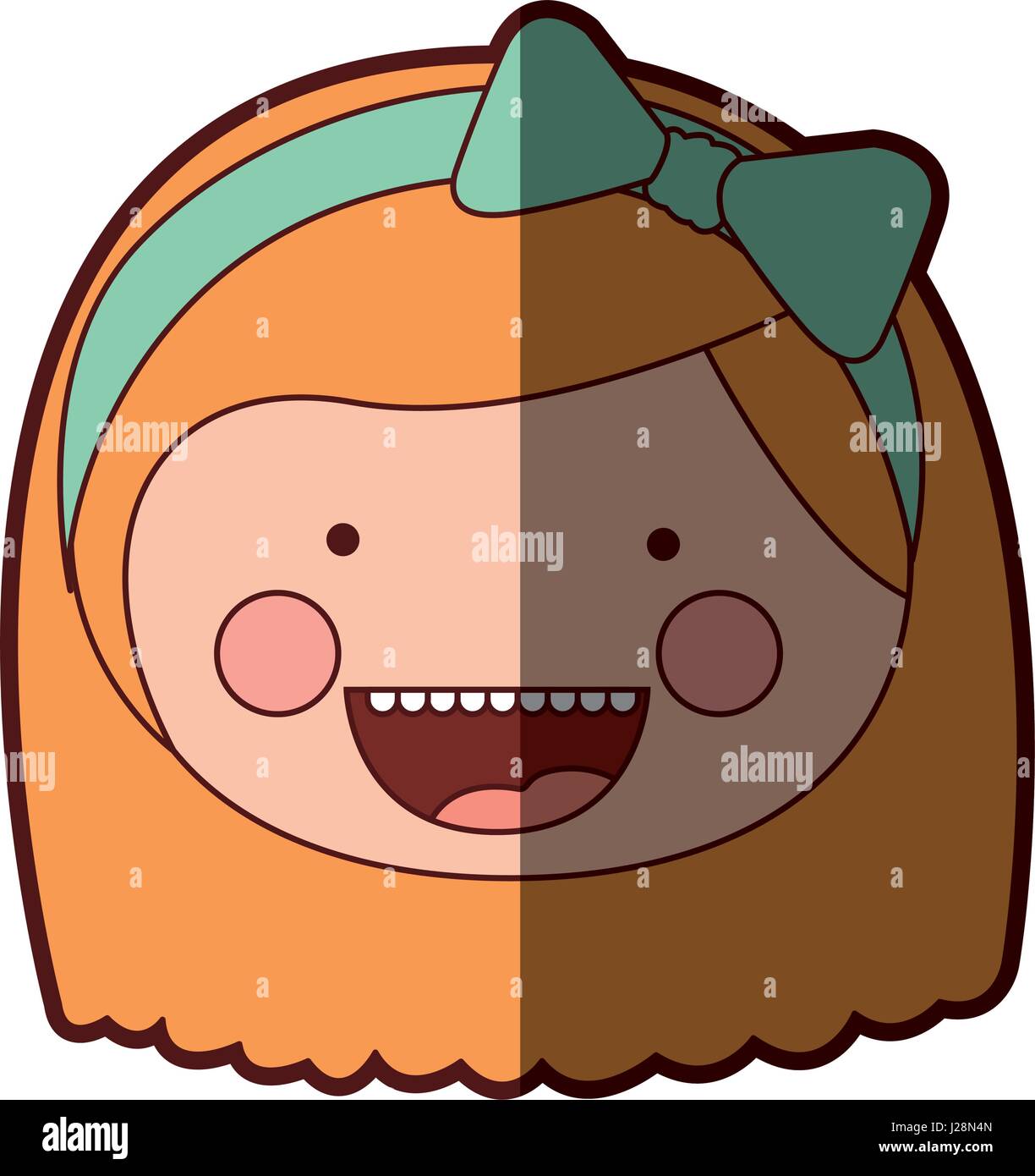 color silhouette shading smile expression cartoon front face girl with ...
