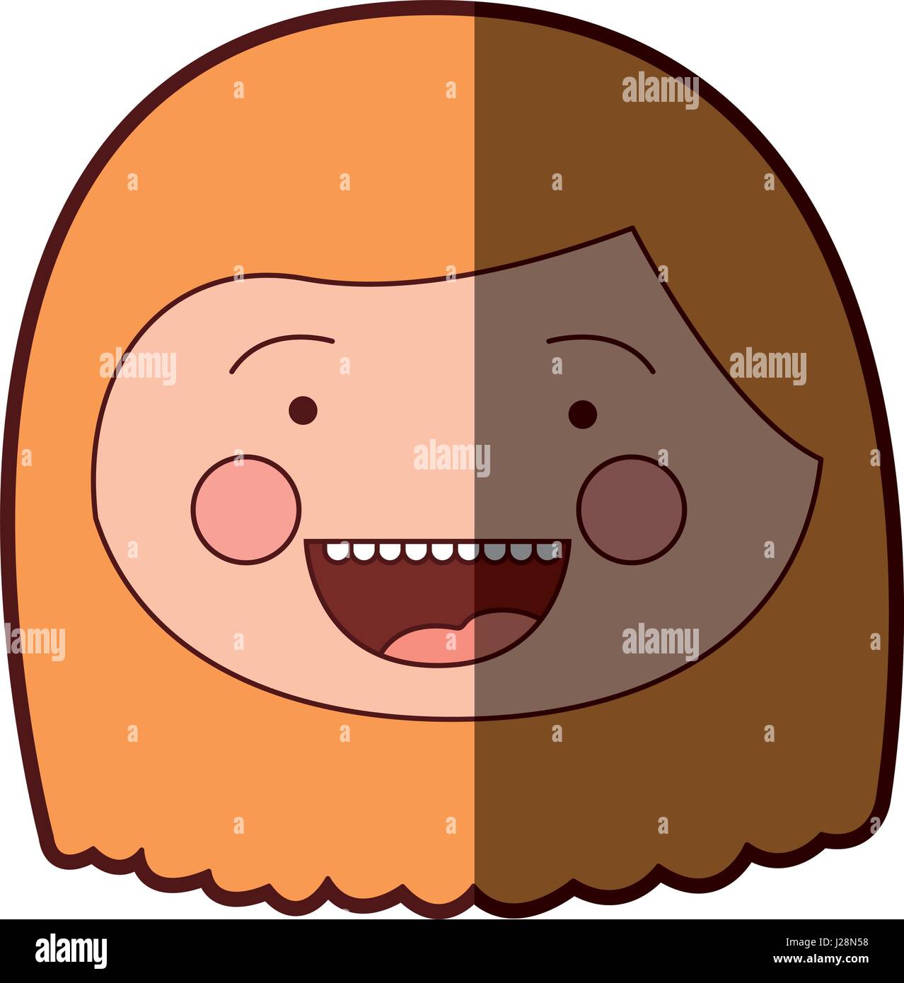 color silhouette shading smile expression cartoon front face girl with ...